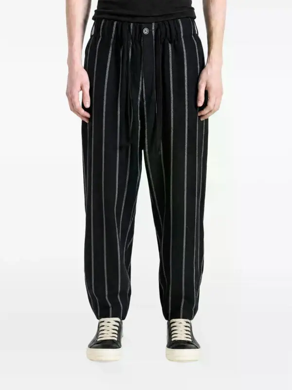 UMA WANG Vertical-stripe Drawstring Trousers - Black