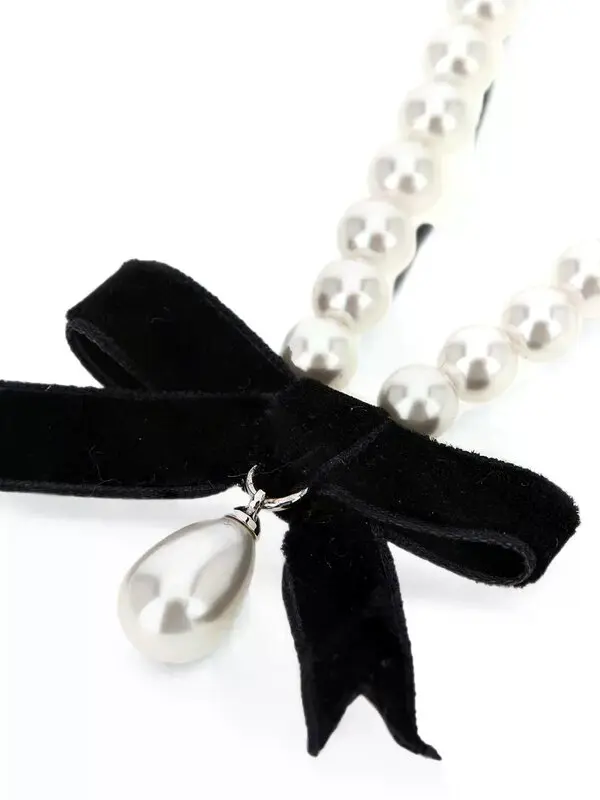 SELF-PORTRAIT Black Bow Pearl Necklace