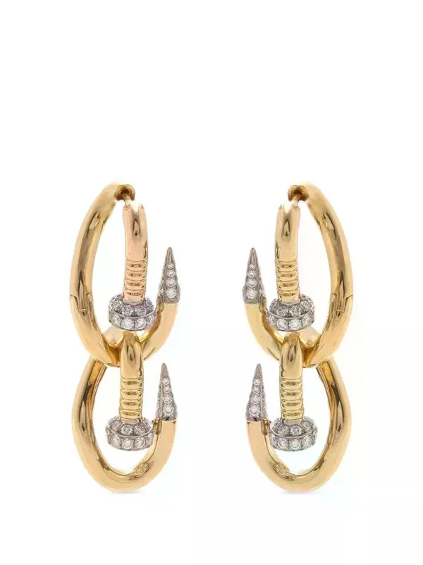 David Webb Double Bent Nail Diamond Earrings In 18k Yellow And Platinum - Gold