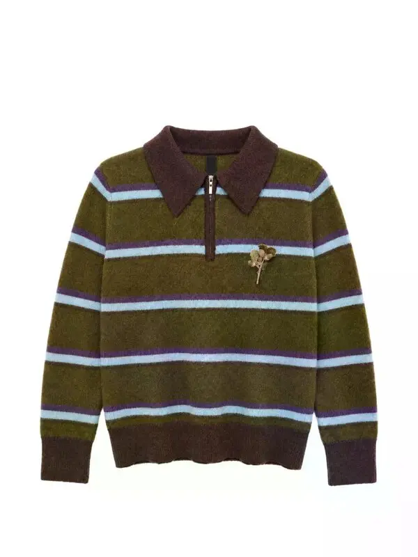 KA WA KEY Acorn Hand-crocheted Striped Polo Shirt - Green