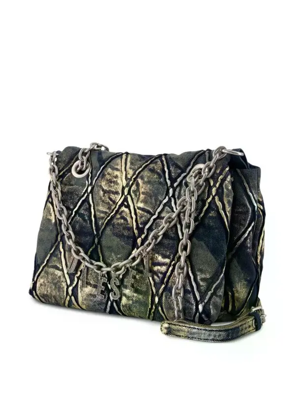 DIESEL® Charm-d Shoulder Bag In Metallic-foil Denim