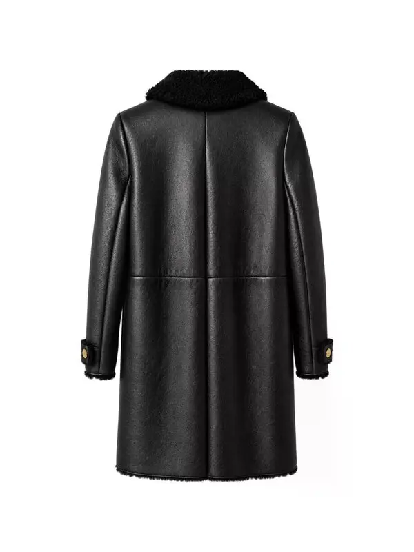Miu Miu Shearling-trim Double-breasted Coat - Black