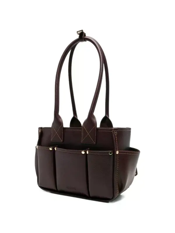 GANNI Posy Studded Leather Shoulder Bag - Brown