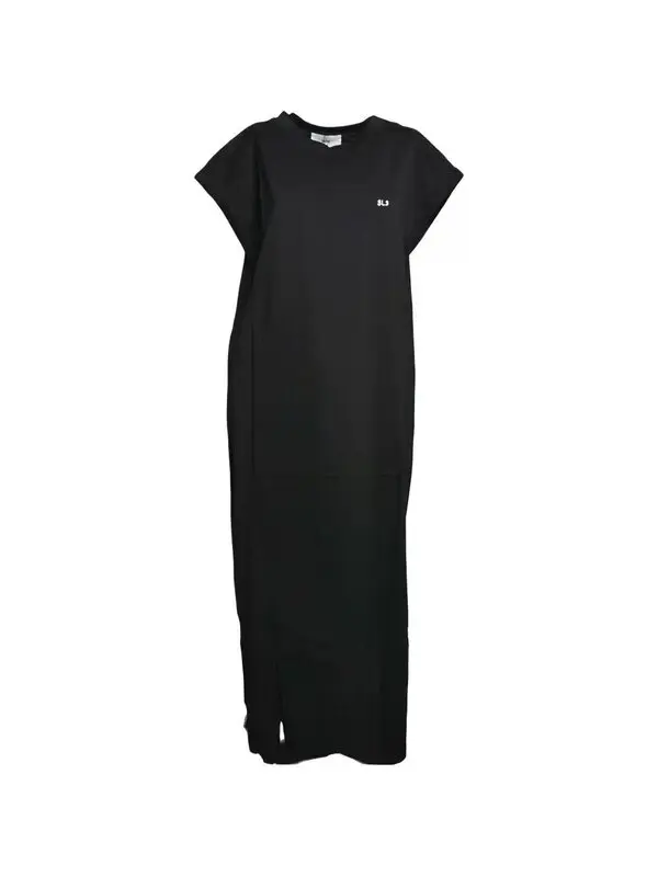 SOLOTRE Logo-print Cap-sleeve Maxi Dress - Black