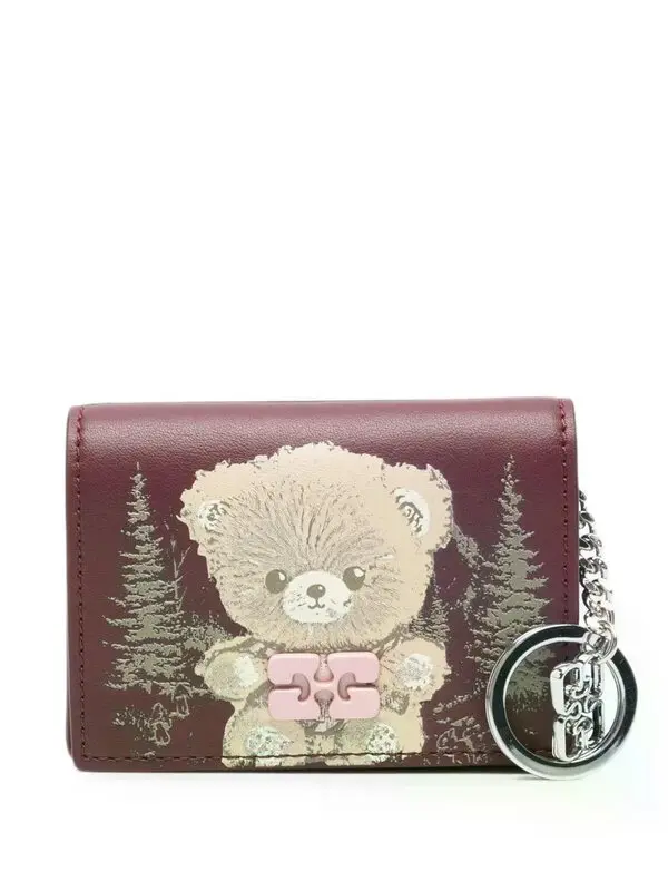 GANNI Bou Teddy Printed Card Holder - Red