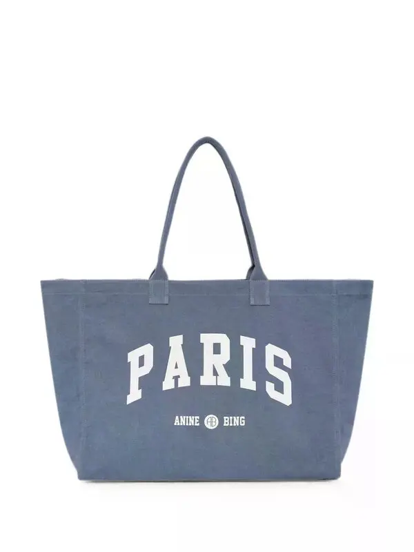ANINE BING Leo Canvas Tote Paris University Washed - Blue