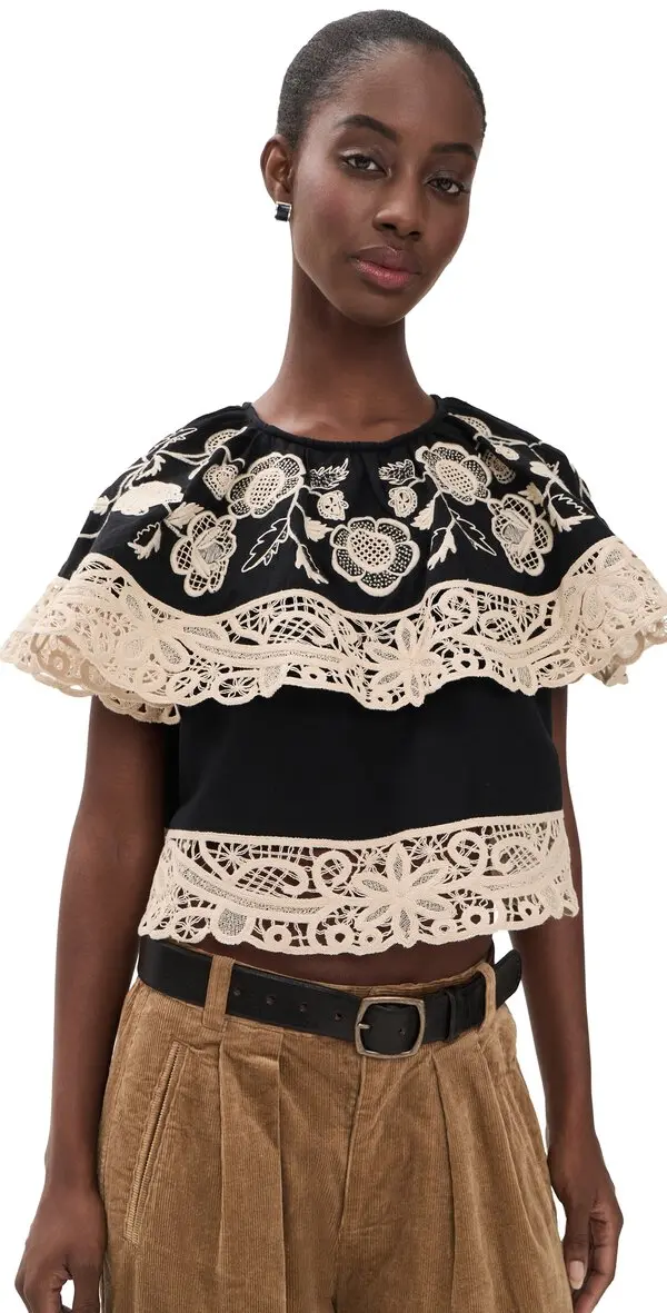 Sea Shiloh Embroidered Top - Black