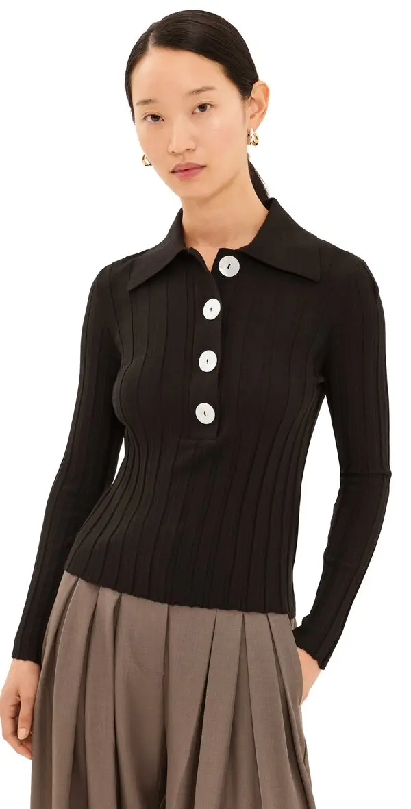 NACKIYE Sugarman Long Sleeve Polo Wool Top