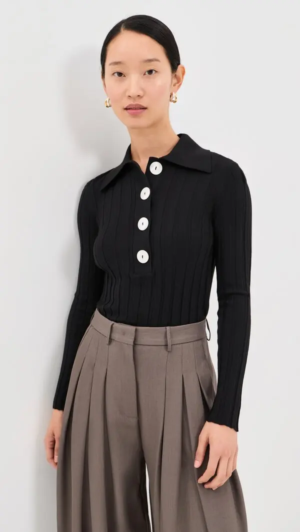 NACKIYE Sugarman Long Sleeve Polo Wool Top