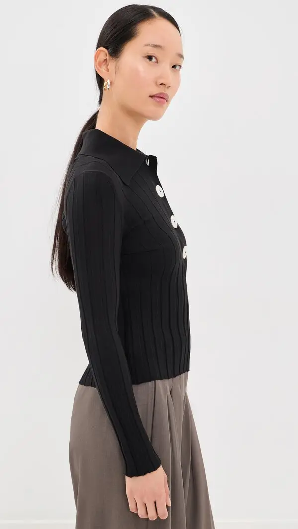 NACKIYE Sugarman Long Sleeve Polo Wool Top
