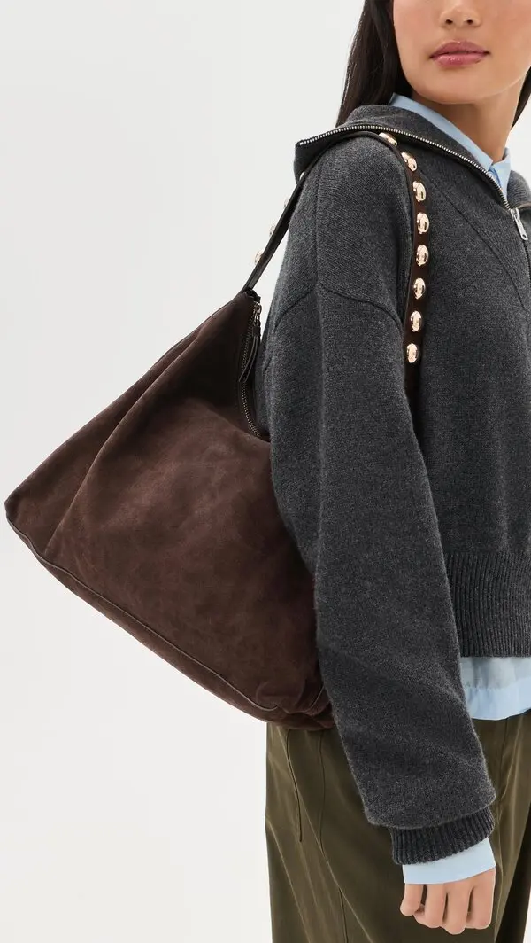 LOEFFLER RANDALL Stassie Studded Slouchy Suede Shoulder Bag