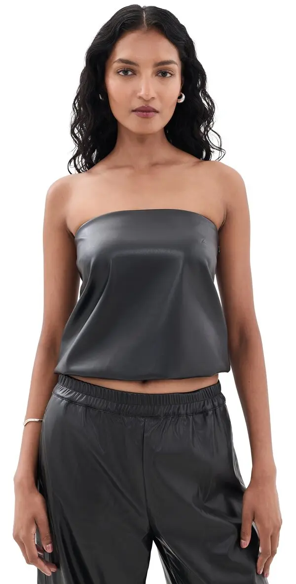 WAYF Camryn Faux Leather Strapless Top - Black
