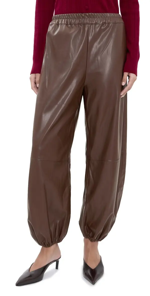 WAYF Camryn Faux Leather Balloon Pants - Chocolate