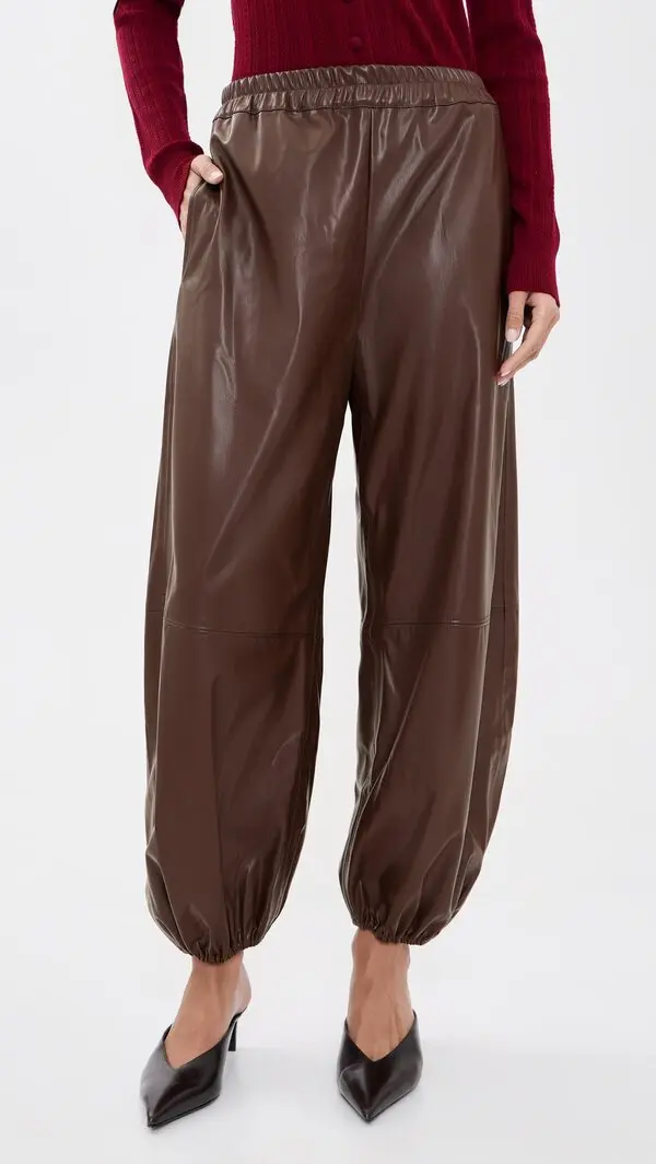 WAYF Camryn Faux Leather Balloon Pants - Chocolate