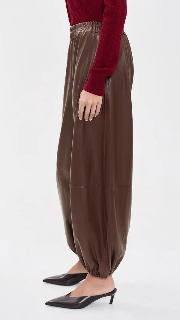 WAYF Camryn Faux Leather Balloon Pants - Chocolate