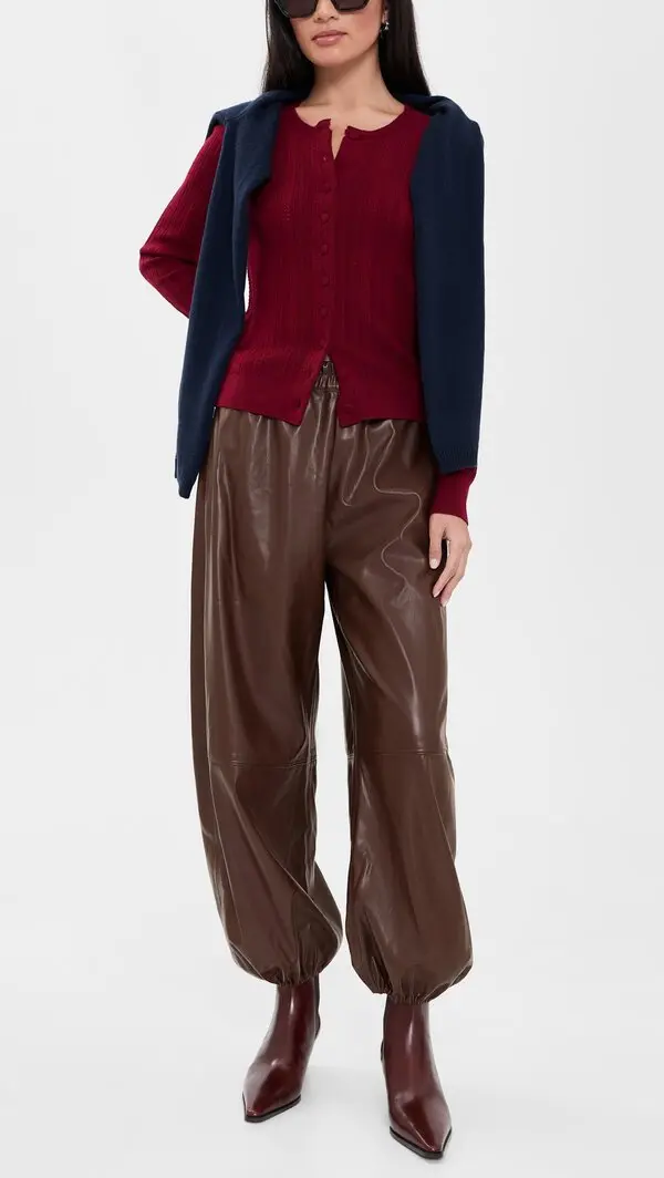 WAYF Camryn Faux Leather Balloon Pants - Chocolate