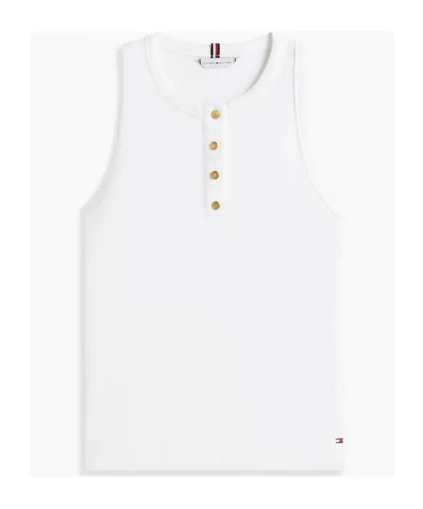 Tommy Hilfiger Ribbed Henley Top - White