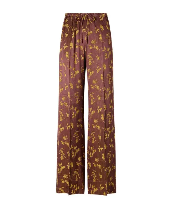 Dries Van Noten Golden Floral Print Wide Leg Pants - Brown