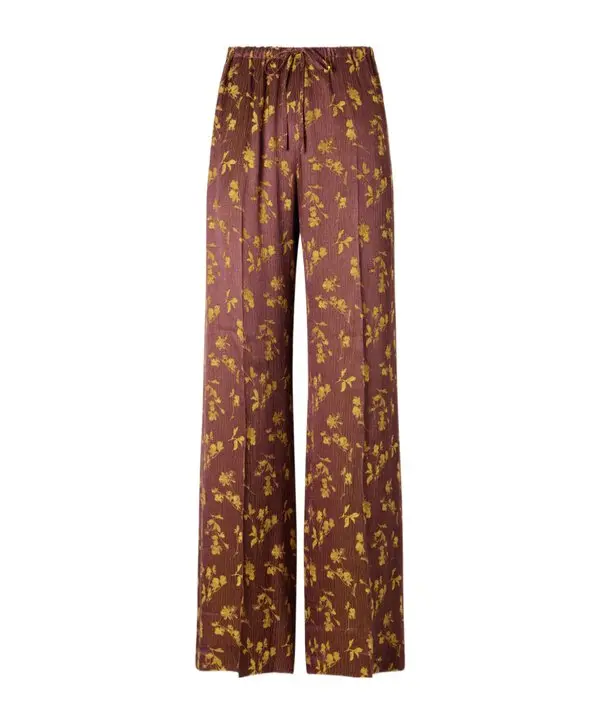 Dries Van Noten Golden Floral Print Wide Leg Pants - Brown