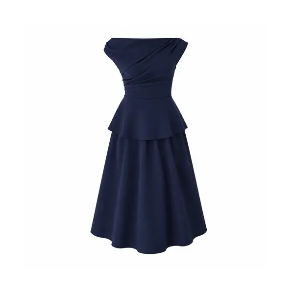 GIRL IN MIND Connie Peplum Midi Dress Navy - Blue