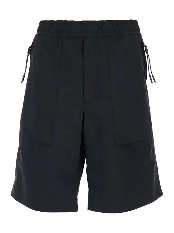 Moncler Bermuda Shorts With Elastic Waist And Logo Patch On The Back In Tech Fabric For - Black