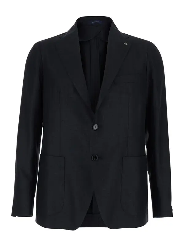 Tagliatore Montecarlo' Grey Single-breasted Jacket With Front Button Closure In Wool And Silk Blend For