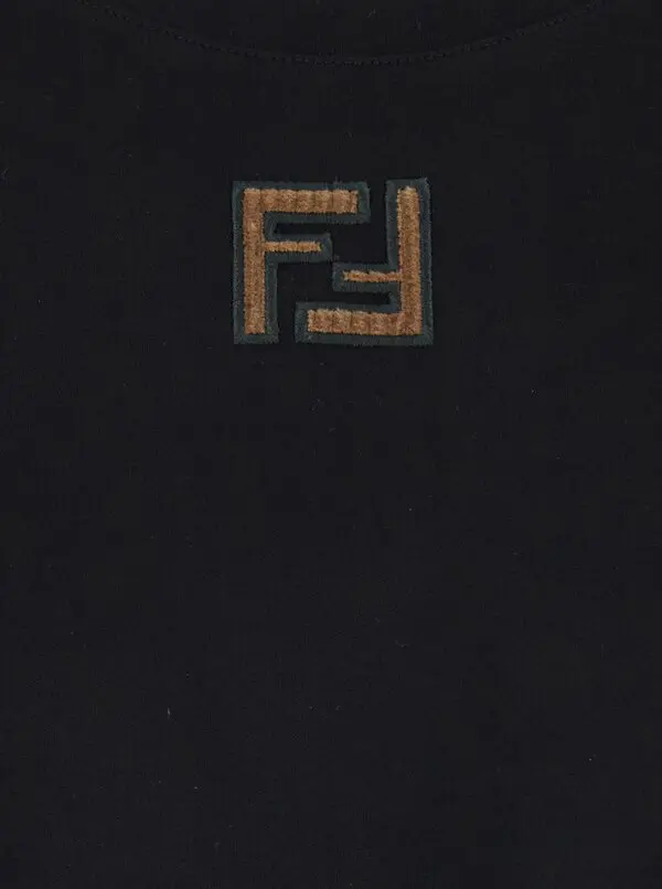 Fendi Crewneck T-shirt With Ff Embroidery On The Front In Cotton - Black