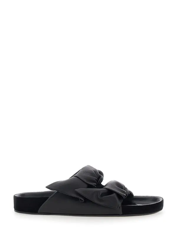 Isabel Marant Étoile Lennyo' Black Slip-on Sandals With Bow Details In Leather - Multicolor