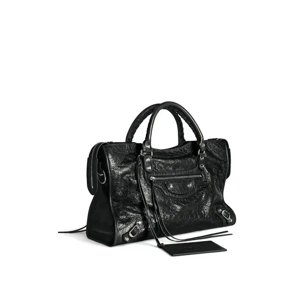Balenciaga Crinkled Leather Tote Bag - Black