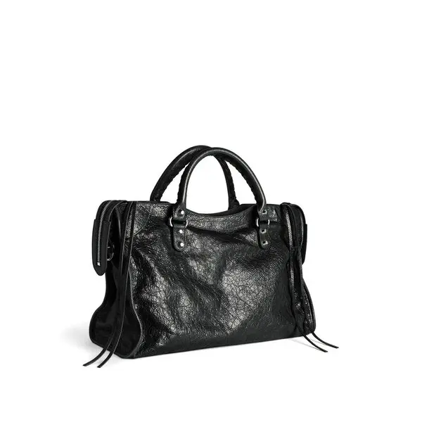 Balenciaga Crinkled Leather Tote Bag - Black