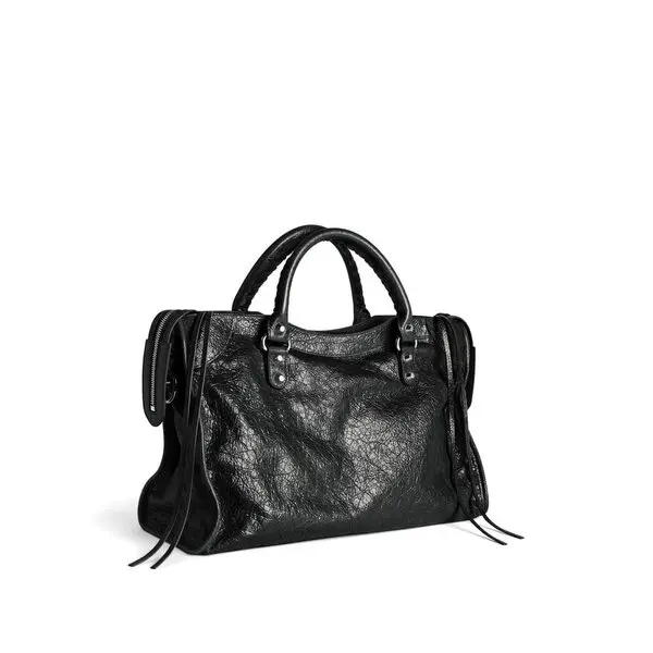 Balenciaga Crinkled Leather Tote Bag - Black