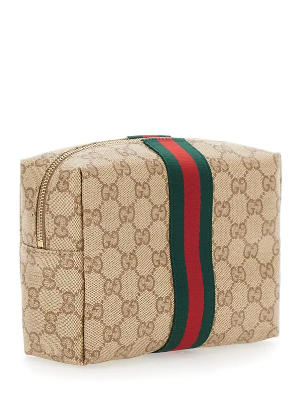 Gucci Beige Pouch With All-over Gg Motif And Web Detail In Fabric For - Multicolor