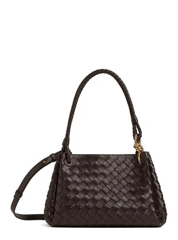 Bottega Veneta Shoulder Bag 'parachutte' With Knot Detail And Intreccio Motif In Brown Leather For - Multicolor
