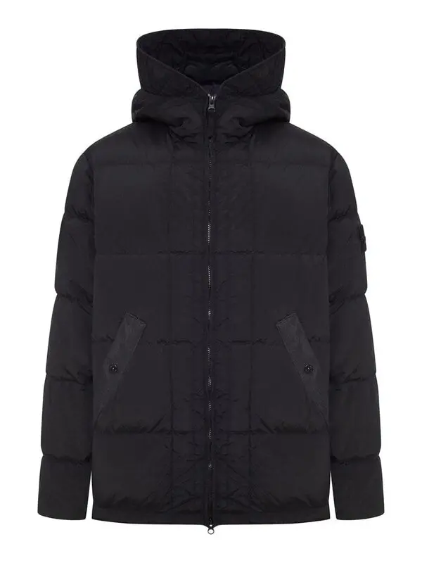 Stone Island Quilted Nylon Down Jacket With High Collar - Black