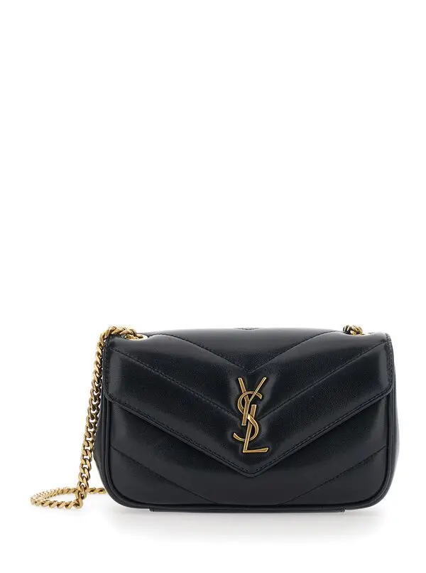 Saint Laurent Loulou' Mini Crossbody Bag With Cassandre Plate On The Front And Chain Strap In Leather For - Black