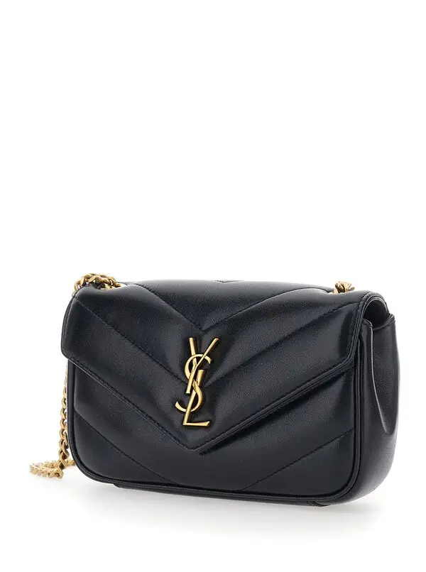 Saint Laurent Loulou' Mini Crossbody Bag With Cassandre Plate On The Front And Chain Strap In Leather For - Black