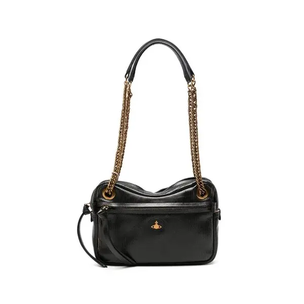 VIVIENNE WESTWOOD Grained Leather Shoulder Bag With Signature Orb Plaque - Black