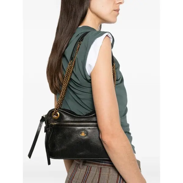 VIVIENNE WESTWOOD Grained Leather Shoulder Bag With Signature Orb Plaque