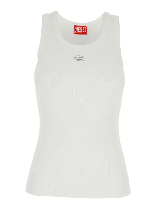 DIESEL® White Top With Dlogo On The Front In Ribbed Cotton - Multicolor