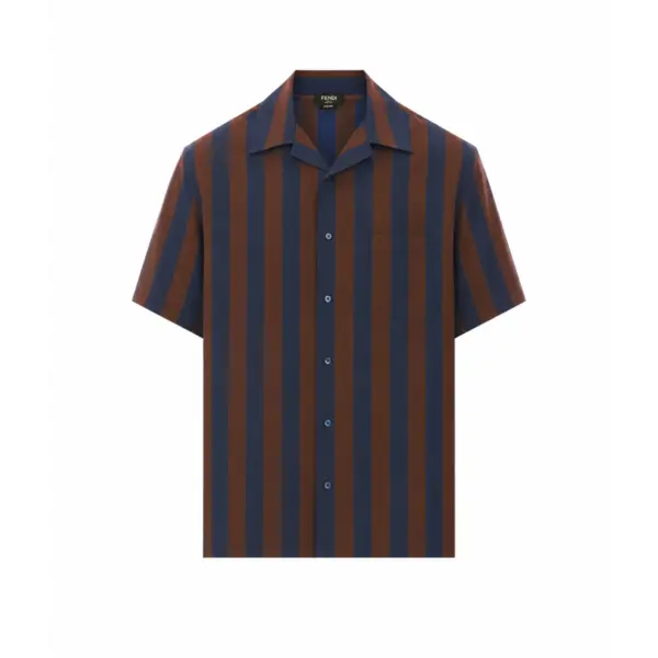 Fendi Silk Short Sleeves Shirt With Pequin Stripes - Blue
