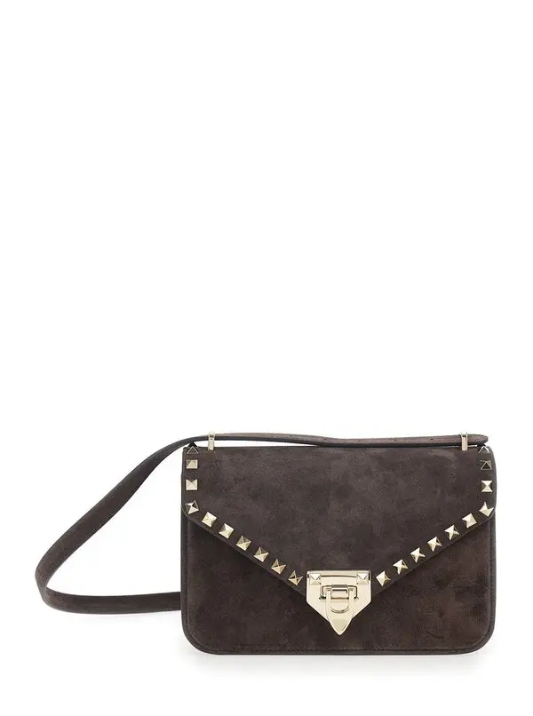 Valentino Garavani Brown Crossbody Bag With Envelope Design And Rockstud Decoration In Suede For - Multicolor
