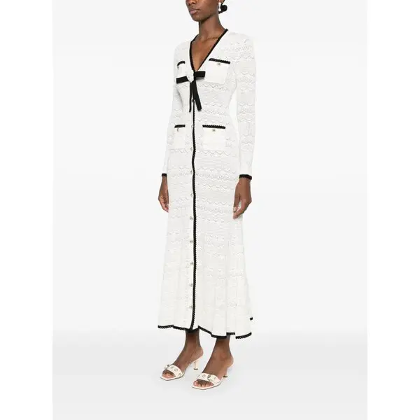 SELF-PORTRAIT Pointelle Knit V-neck Midi Dress
