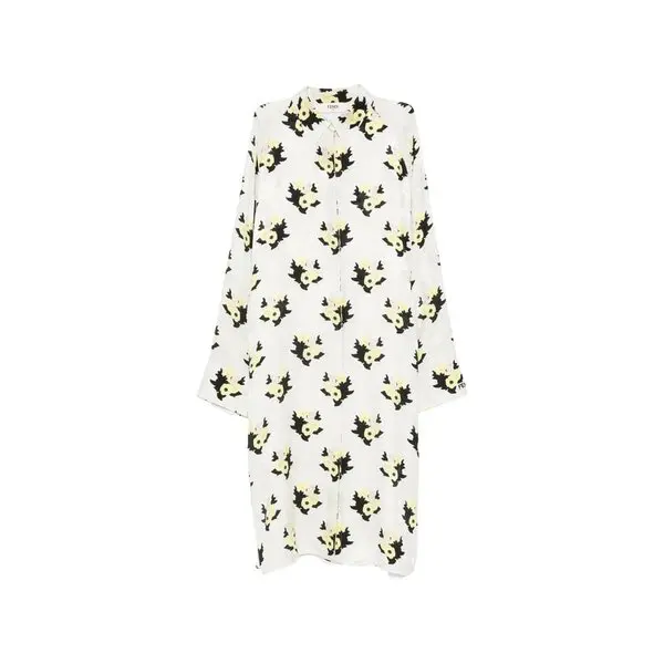 Fendi Floral Silk Shirt Dress - Cream