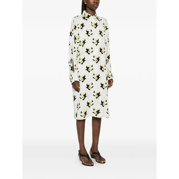 Fendi Floral Silk Shirt Dress - Cream