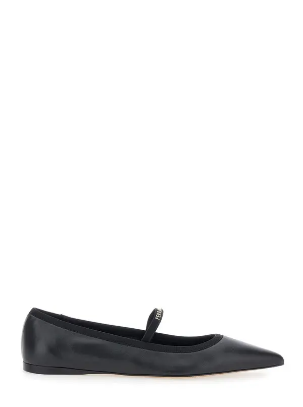 FERRAGAMO Carice' Black Ballet Shoes With Ribbon Detail And Logo Lettering On The Front In Leather - Multicolor