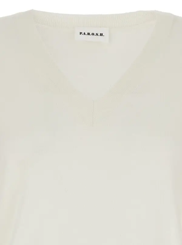 P.a.r.o.s.h Long Sleeve V-neck Sweater In White Wool And Silk Blend For - Multicolor