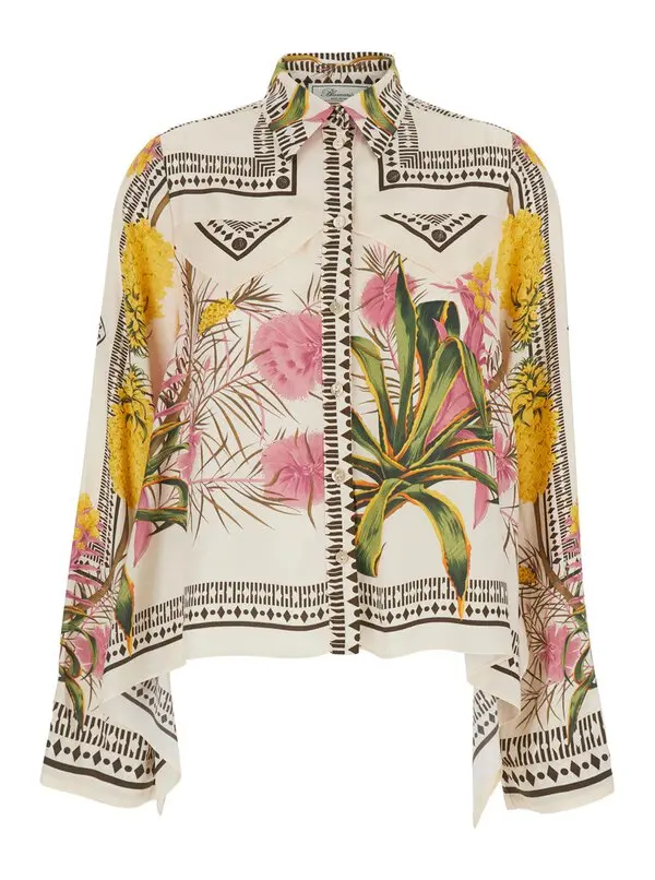 Blumarine Shirt With Pointed Collar And All-over Floral Print In Viscose For - Multicolor