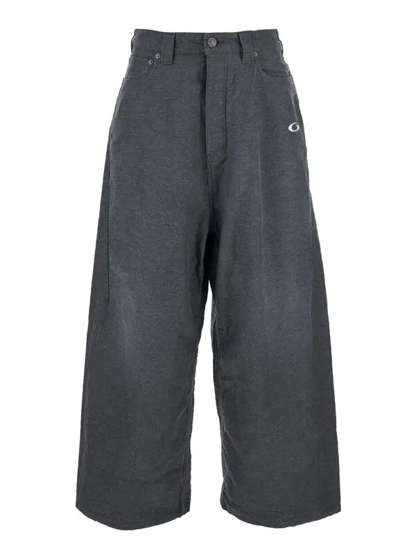Balenciaga Grey Oversize Pants With Logo Detail On The Front And Logo Patch On The Rear In Cotton - Multicolor