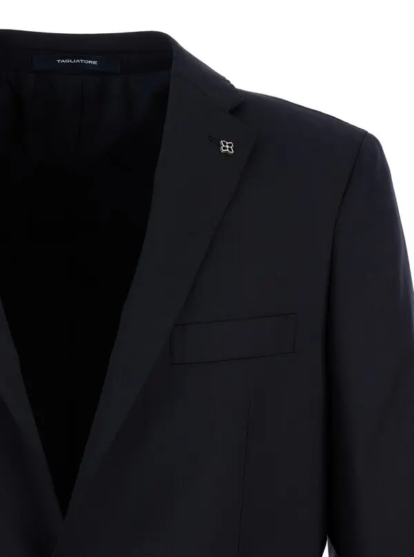 Tagliatore Black Single-breasted Suit With Logo Pin - Multicolor