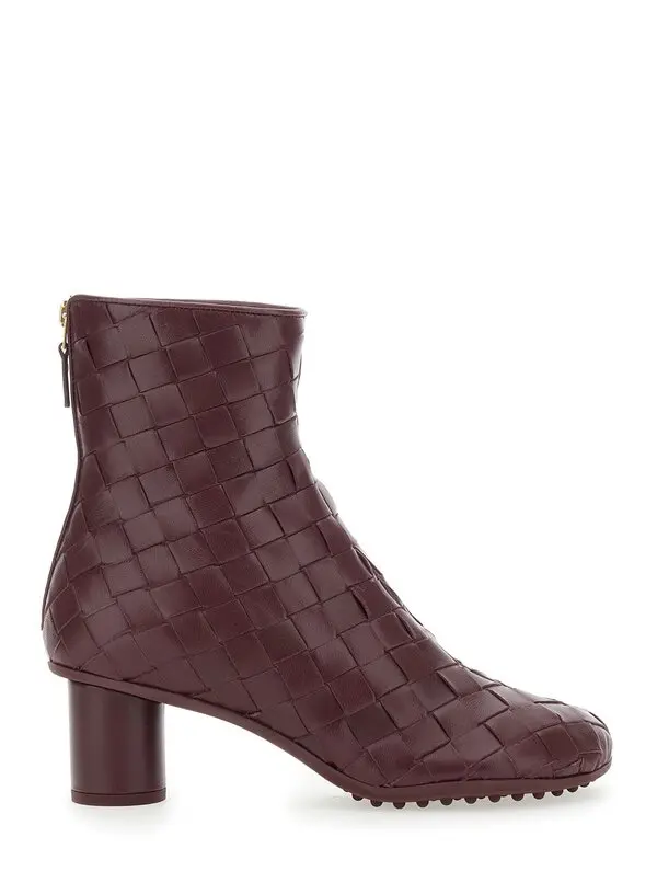 Bottega Veneta Atomic' Bordeaux Ankle Boots With Braided Design And Kitten Heel In Leather - Multicolor